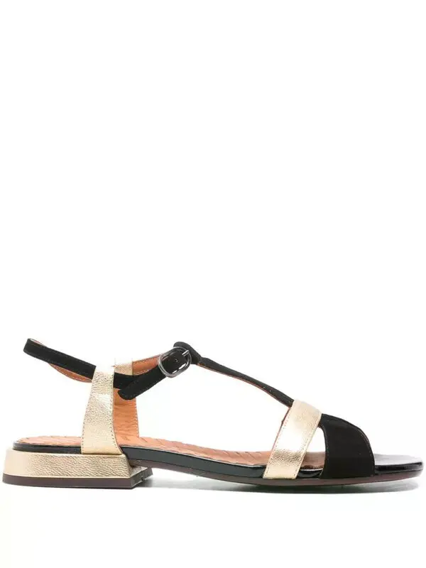 Chie Mihara Metallic-effect T-strap Flat Sandals - Black