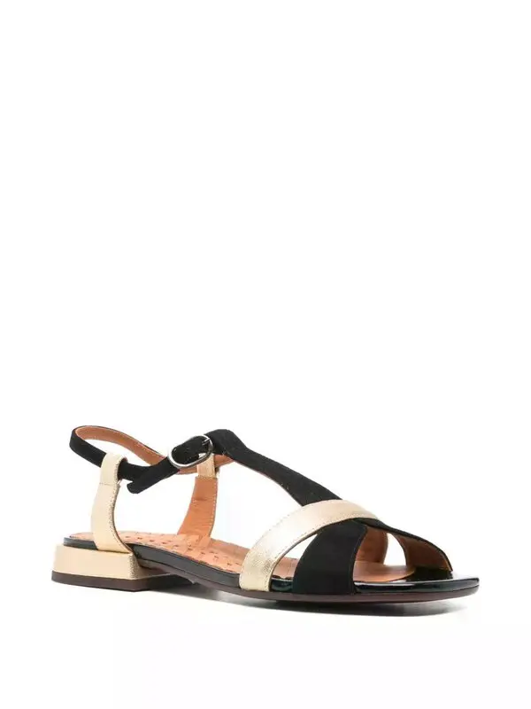 Chie Mihara Metallic-effect T-strap Flat Sandals - Black