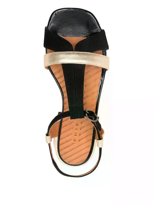 Chie Mihara Metallic-effect T-strap Flat Sandals - Black