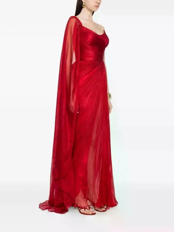 IRIS SERBAN Clarice Asymmetric Draped Maxi Dress - Red