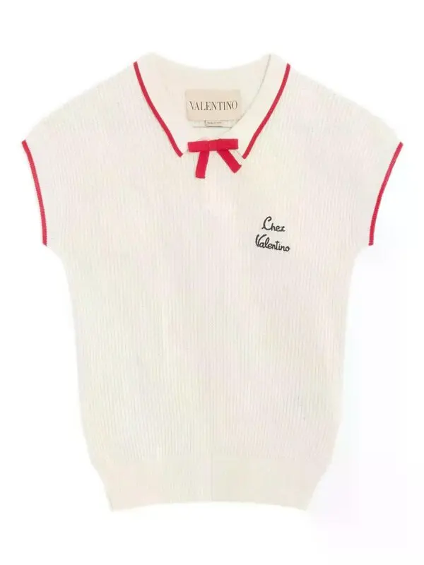 Valentino Garavani Ribbed Knit Top With Bow Detail - Neutrals