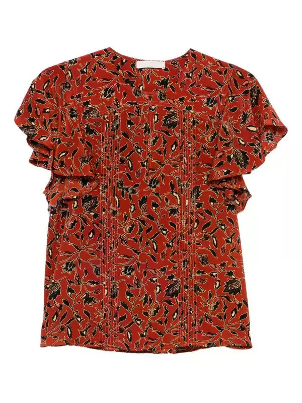 Ulla Johnson Adoni Floral Ruffled Top - Red