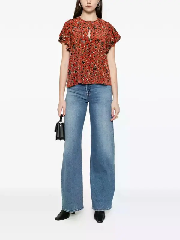 Ulla Johnson Adoni Floral Ruffled Top - Red