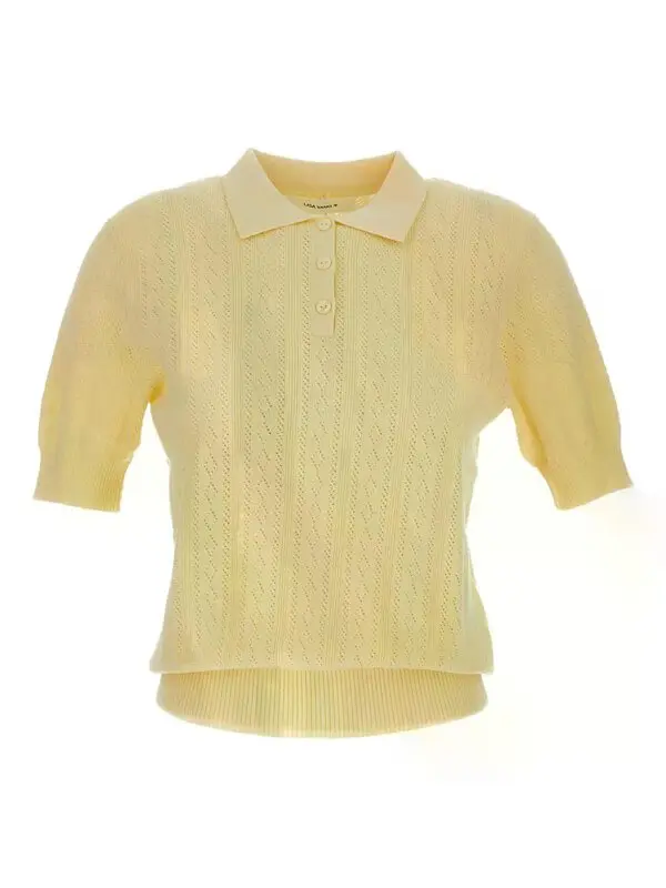 LISA YANG Pointelle Knit Polo Sweater