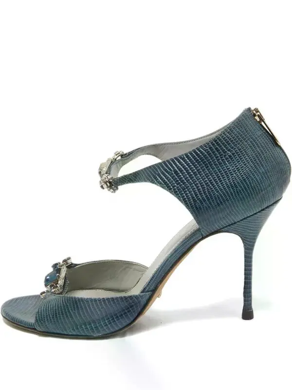 SERGIO ROSSI Lizard-embossed Crystal Sandals