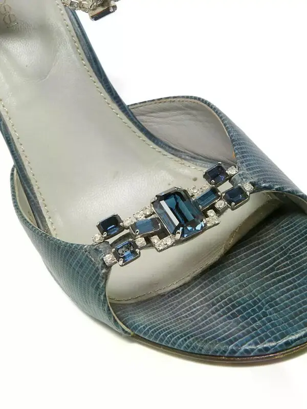 SERGIO ROSSI Lizard-embossed Crystal Sandals