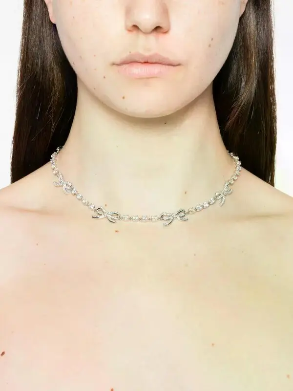 SELF-PORTRAIT Bow-embellished Crystal Necklace