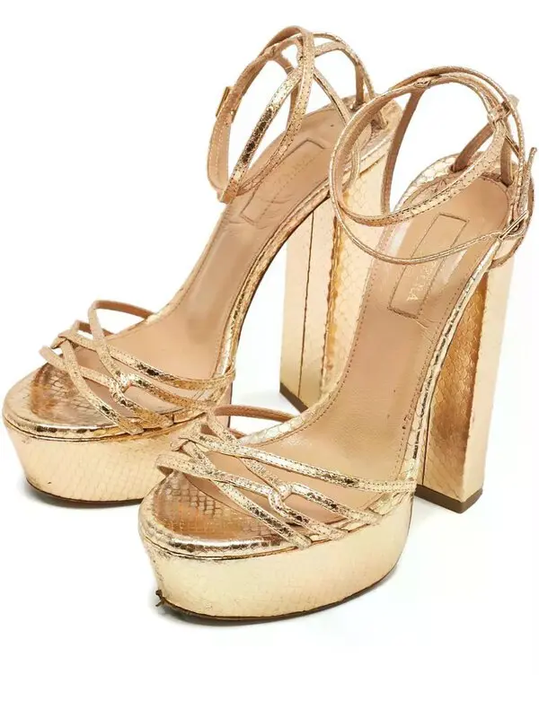 AQUAZZURA Python-effect Platform Sandals - Gold
