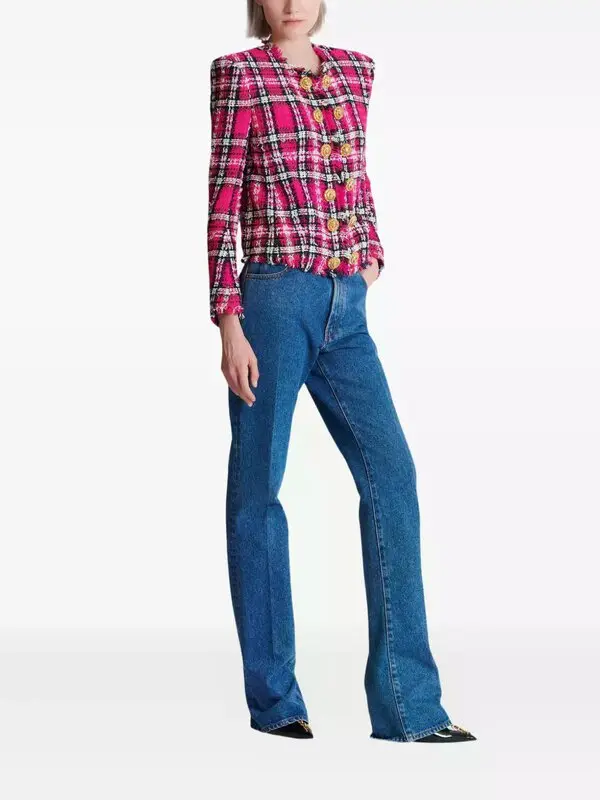 Balmain Plaid Button Jacket - Pink