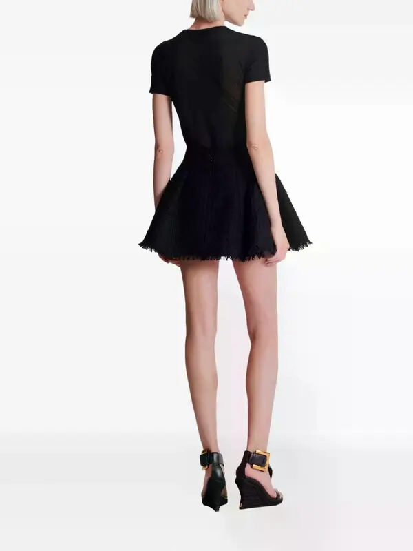 Balmain Pleated Flared Tweed Skirt With Chain Embellishment