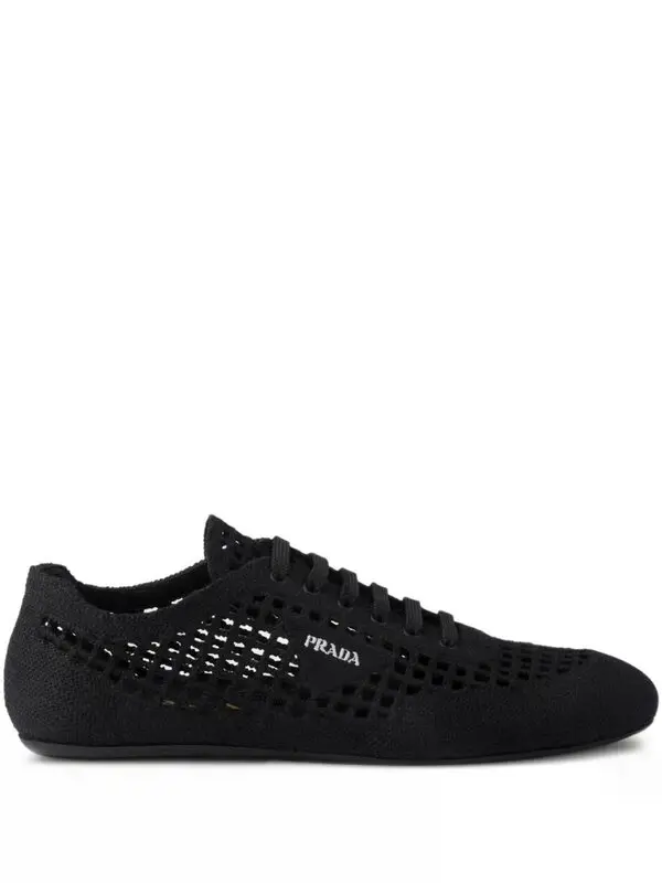 Prada Crochet Lace-up Sneakers - Black