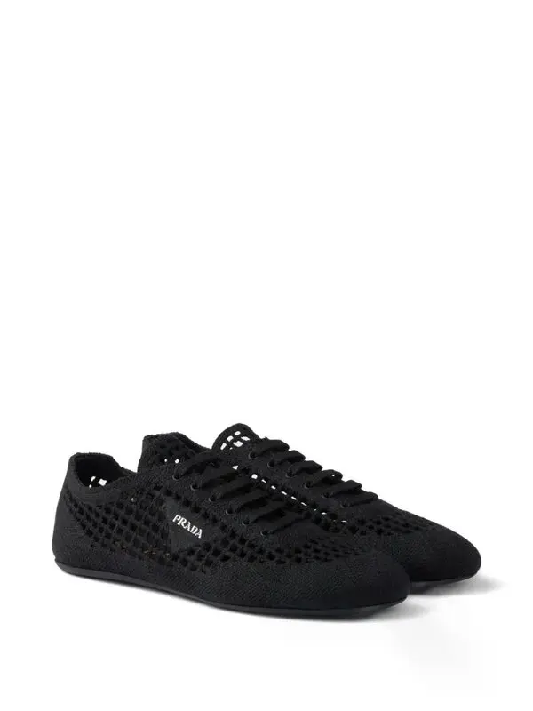 Prada Crochet Lace-up Sneakers - Black