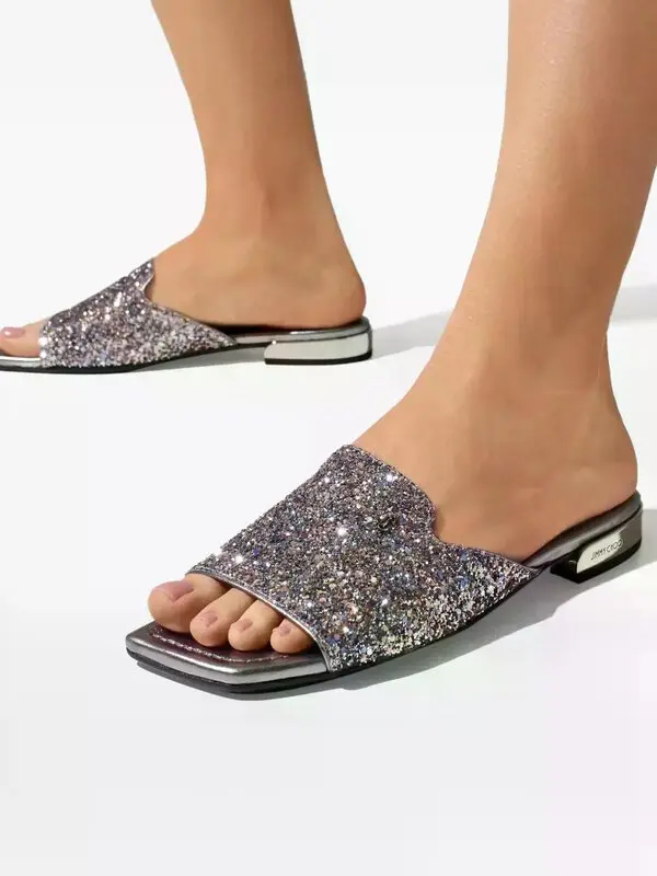 JIMMY CHOO Nako Glitter Sandals - Silver