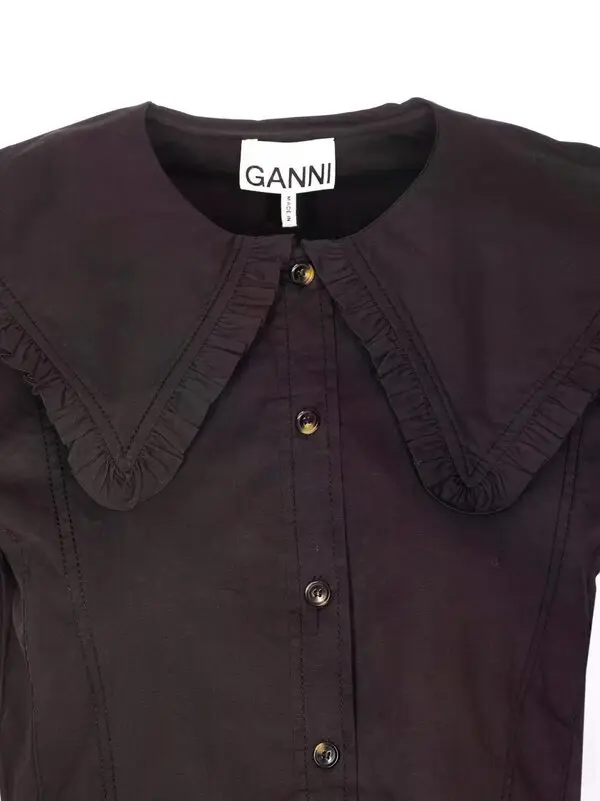 GANNI Ruffled Button Shirt - Brown