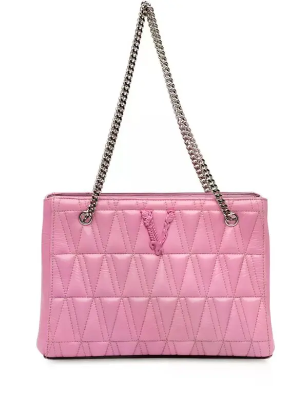 Versace Quilted Leather Virtus Tote Bag