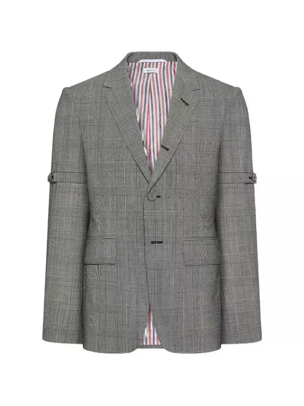 Thom Browne Prince Of Wales Fresco Wool Sport Coat With Armbands - Grey