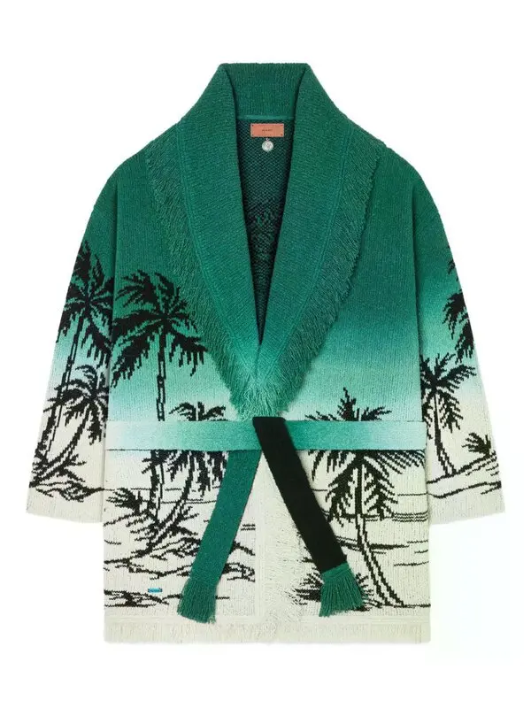 Alanui Wave Bloom Fringed Cardigan-coat - Green