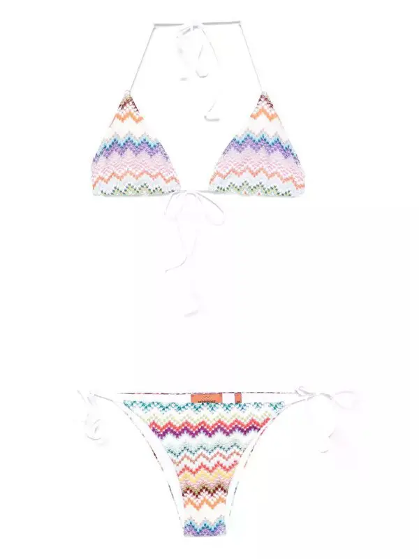 Missoni Chevron-pattern Tie Bikini - White