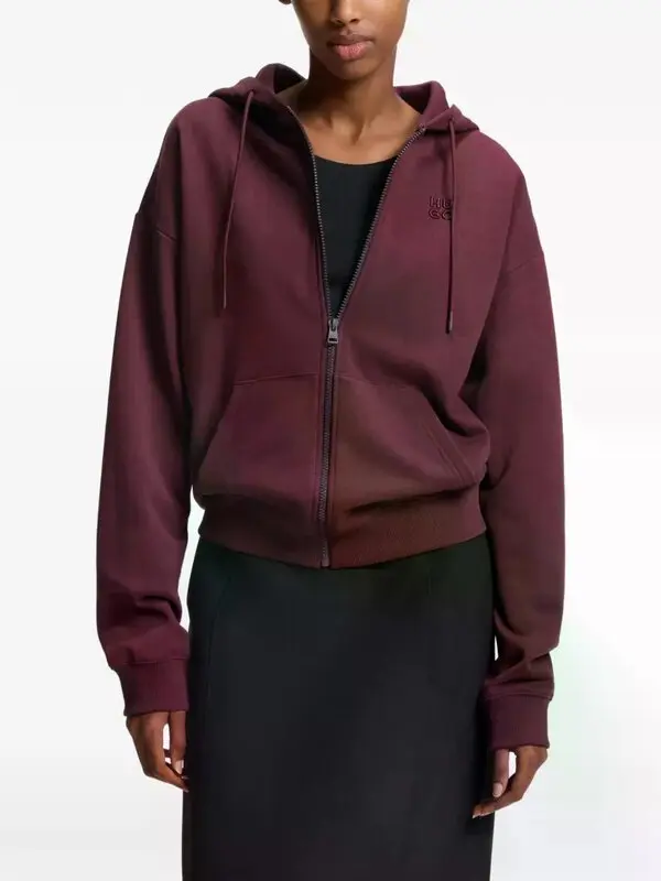 Hugo Logo Zip Hoodie - Red