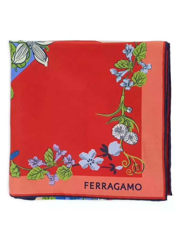 FERRAGAMO Floral-print Logo Scarf - Red