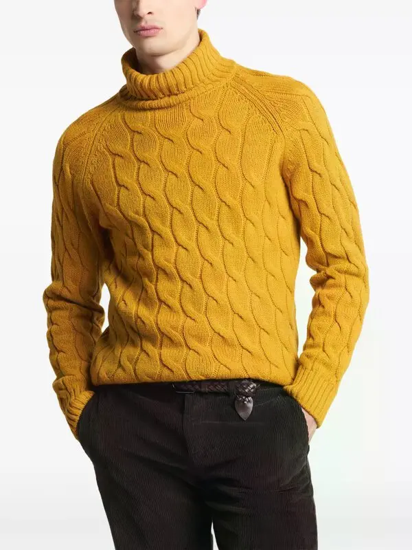 FAY Cable Knit Roll Neck Sweater - Yellow