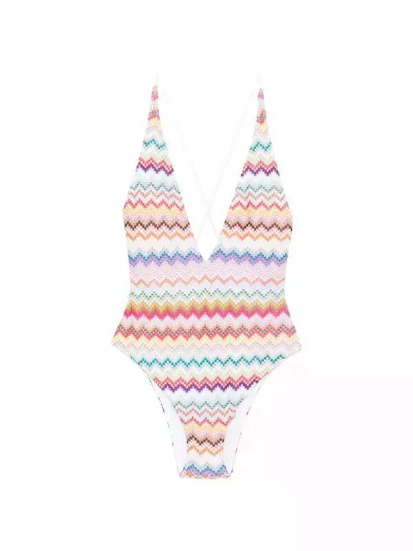 Missoni Zigzag-pattern Cross-back Swimsuit - White