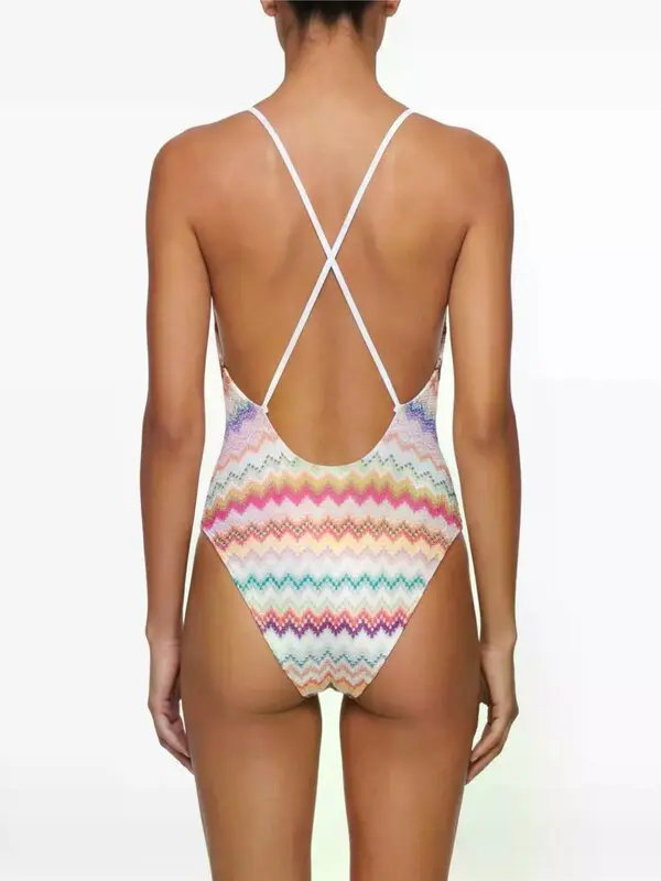 Missoni Zigzag Pattern Cross-back Swimsuit - White