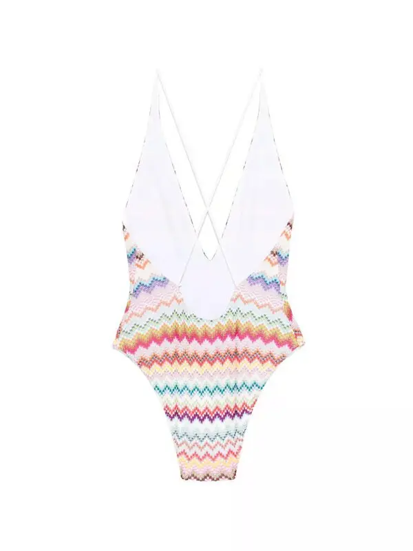 Missoni Zigzag Pattern Cross-back Swimsuit - White