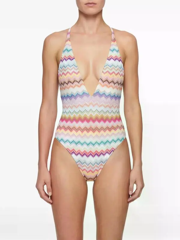 Missoni Lamé Viscose Zigzag One-piece Swimsuit - White