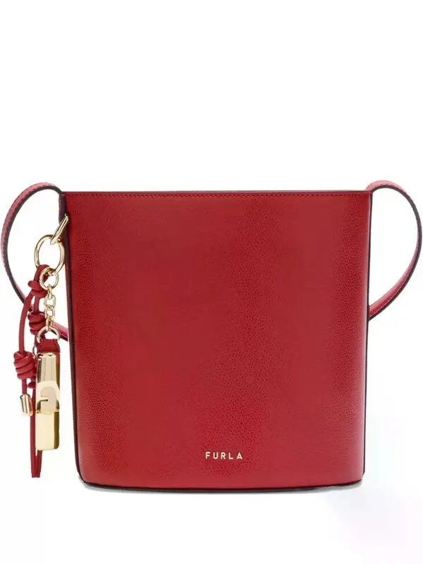 Furla Leather Bucket Bag With Charm - Red