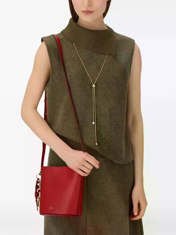 Furla Leather Bucket Bag With Charm - Red