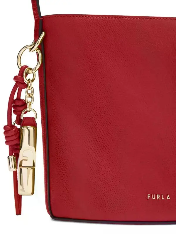 Furla Leather Bucket Bag With Charm - Red
