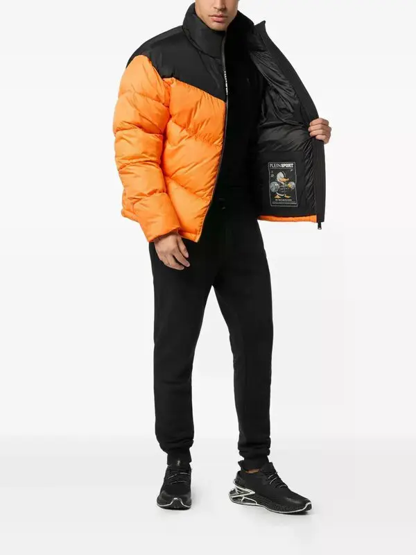 PLEIN SPORT Colour-block Chevron Padded Jacket - Orange