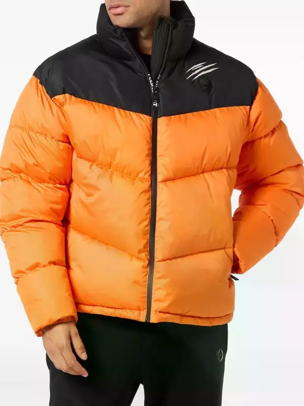 PLEIN SPORT Colour-block Chevron Padded Jacket - Orange