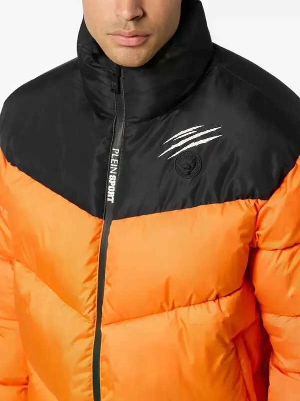 PLEIN SPORT Colour-block Chevron Padded Jacket - Orange