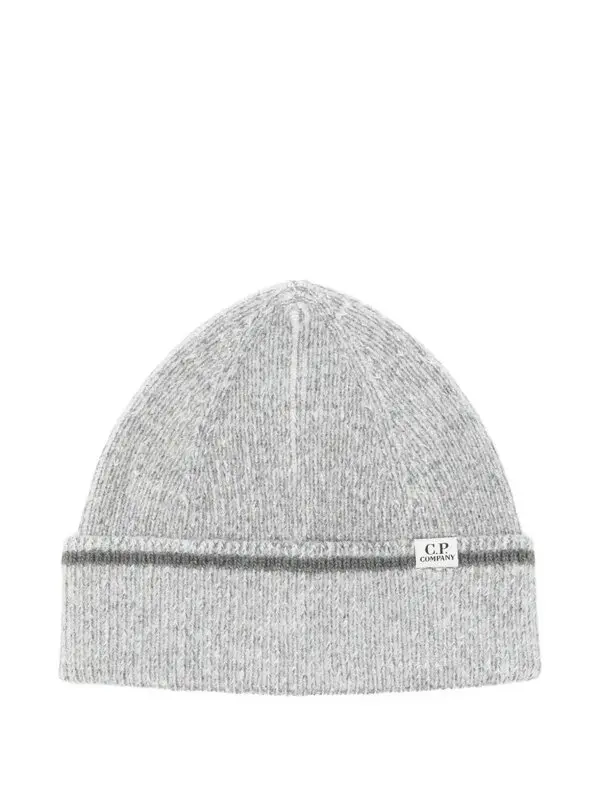 C.P. COMPANY Ribbed Logo-patch Beanie - Grey