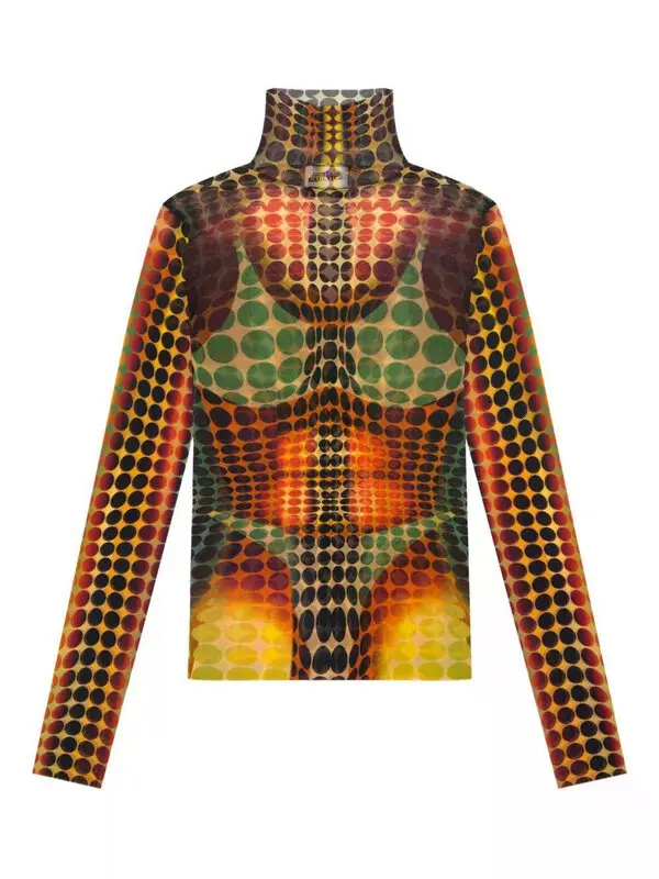 JEAN PAUL GAULTIER Long-sleeve Dots Mesh Top - Yellow