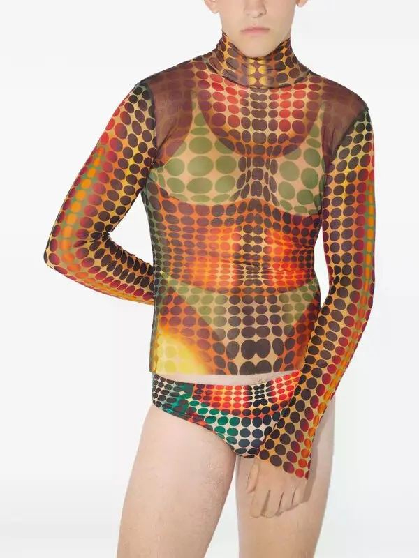 JEAN PAUL GAULTIER Long-sleeve Dots Mesh Top - Yellow