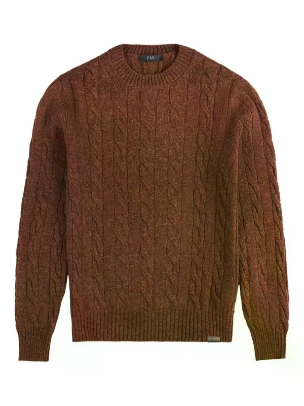 FAY Cable-knit Crew-neck Sweater - Brown