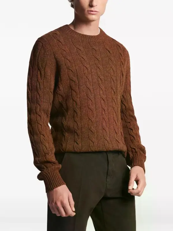 FAY Cable-knit Crew-neck Sweater - Brown