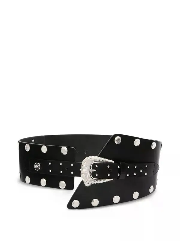 Pinko Studded Leather Belt With Logo Appliqu