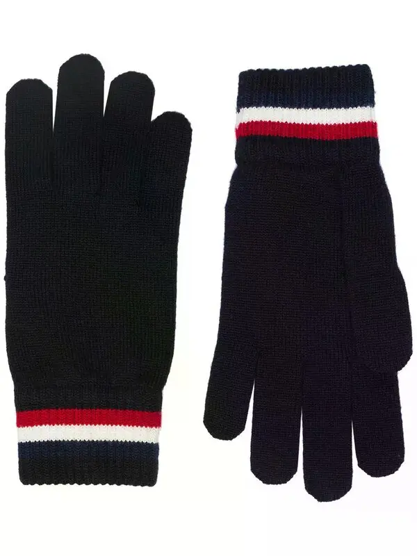 Moncler Knitted Gloves With Stripe Cuff - Blue