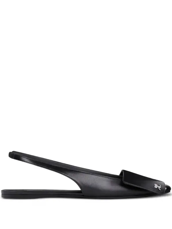 COURREGES Leather Slingback Ballet Flats - Black