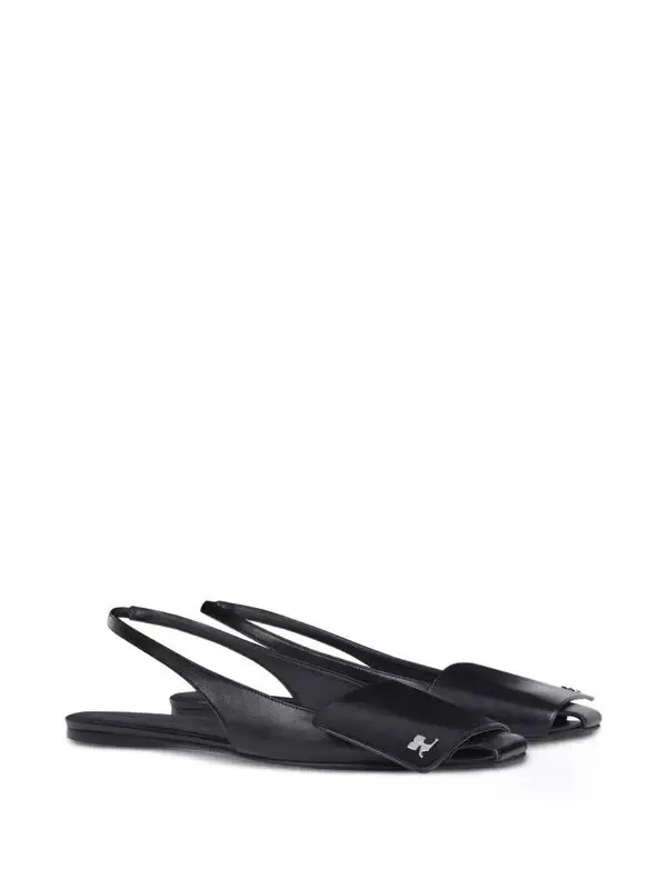 COURREGES Leather Slingback Ballet Flats - Black