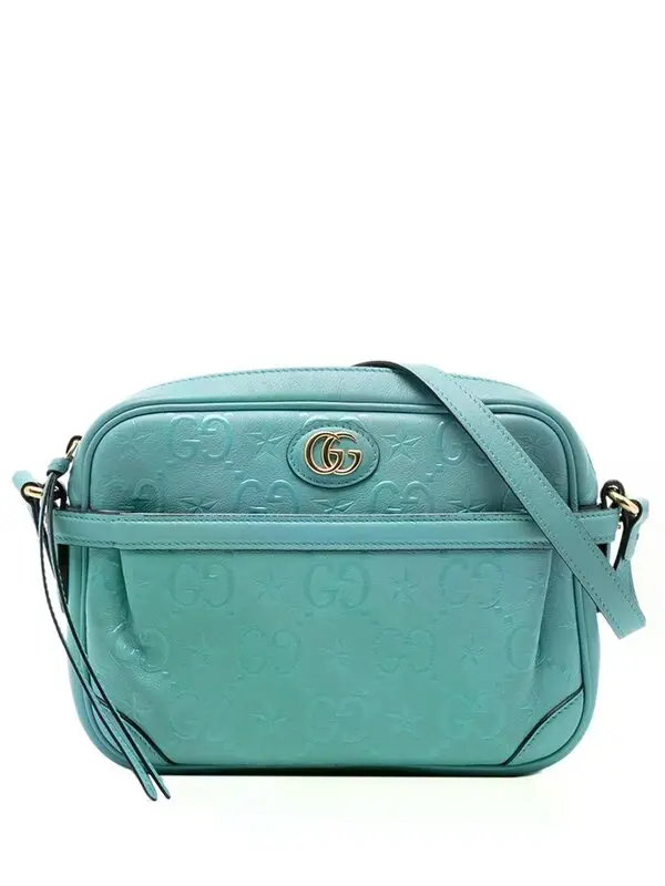 Gucci Gg Star Embossed Leather Crossbody Bag - Blue
