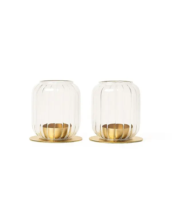 FLECK Kira Glass Lantern Set Of 2 - Brass