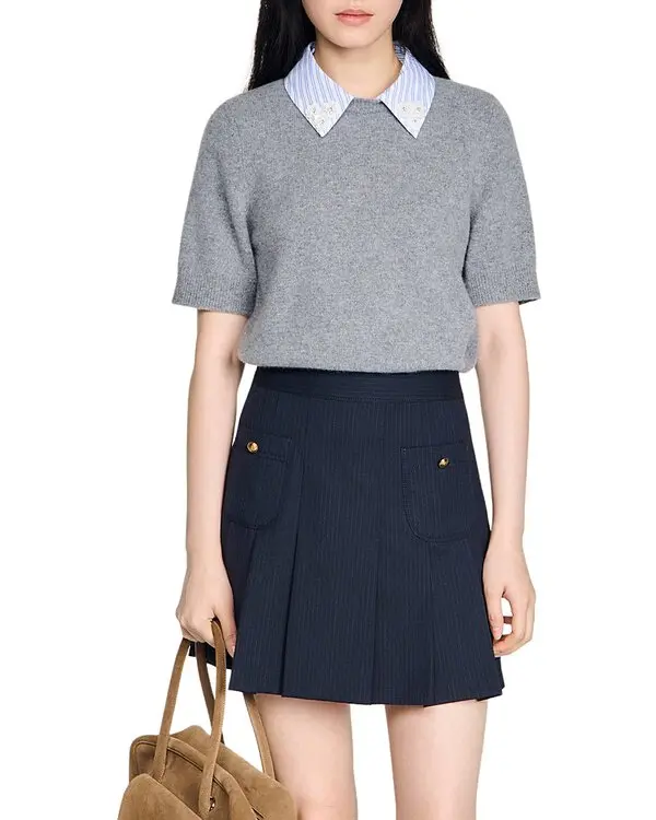 Sandro Theo Layered Look Sweater - Grey