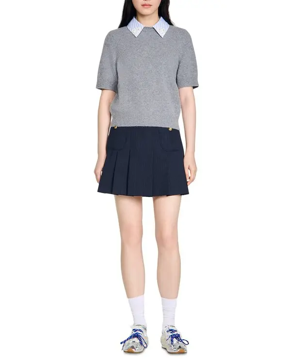 Sandro Theo Layered Look Sweater - Grey