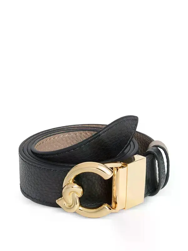 COCCINELLE Grained Buckle Leather Belt - Black