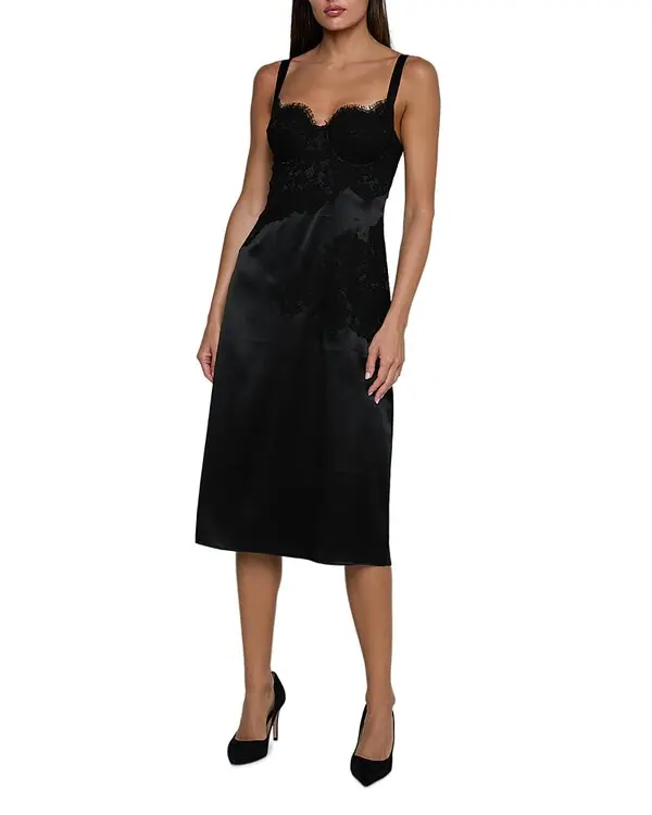 L'Agence Fenna Silk Lace Applique Dress - Black